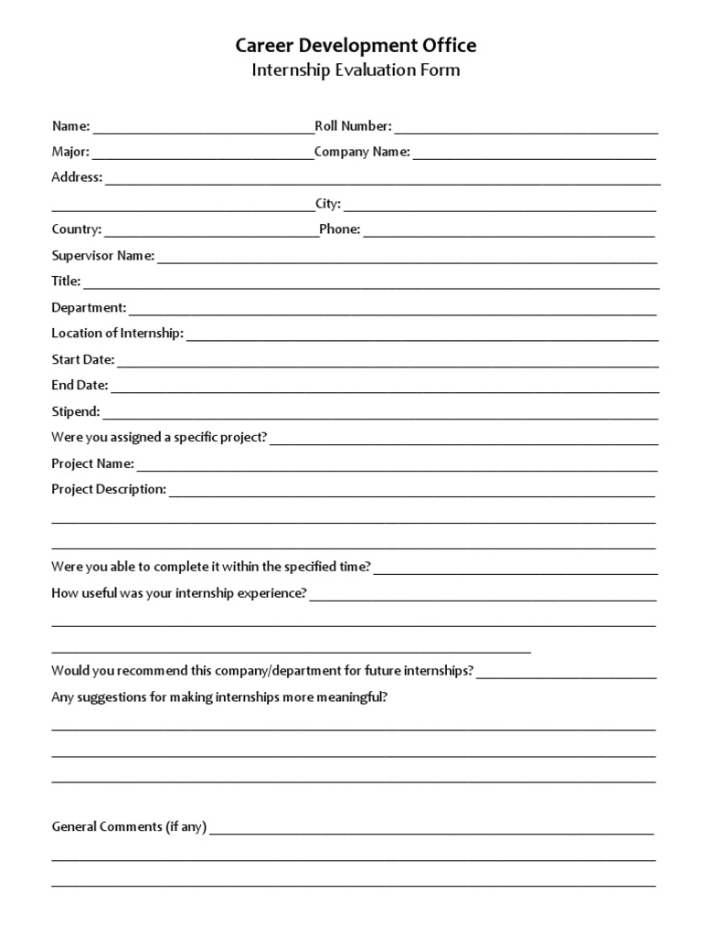 Internship Evaluation Form Template | PDF | Career & Growth