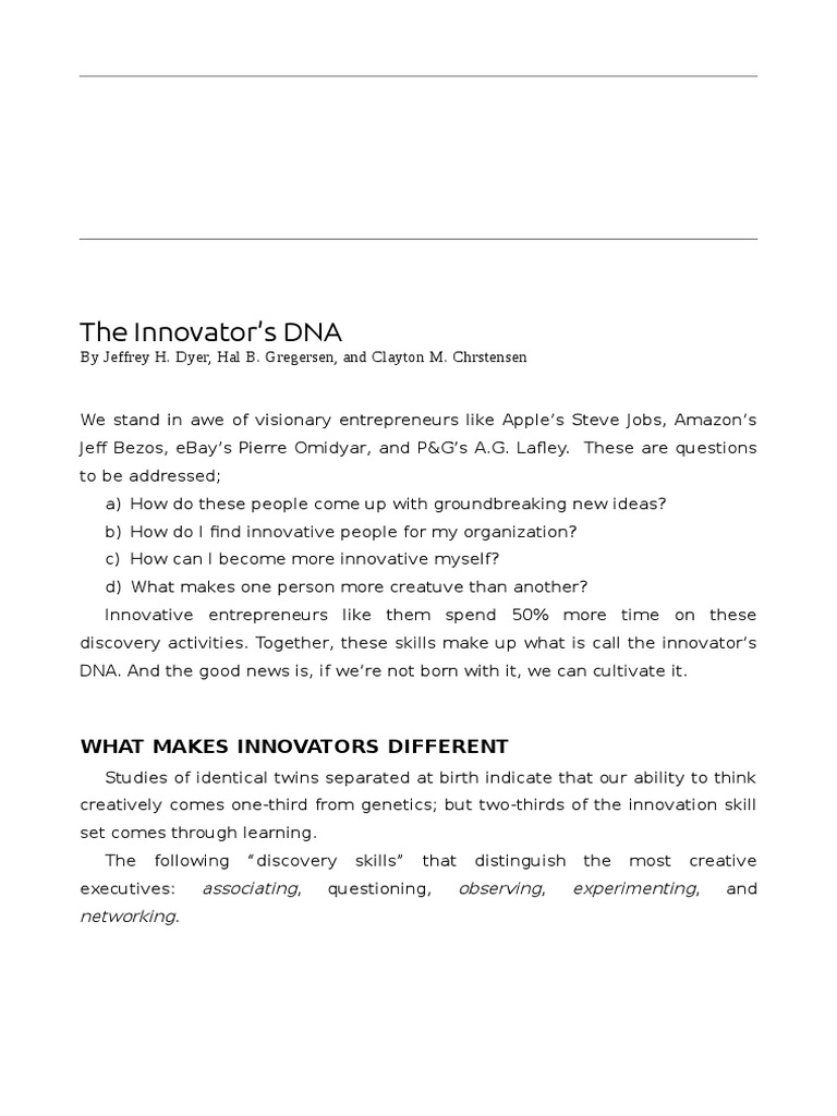 The Innovators DNA | PDF | Pixar | Psychology