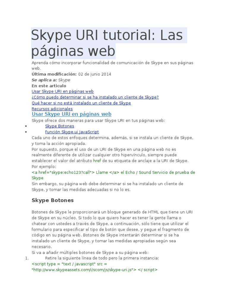Skype URI Tutorial - Web Pages y Referencia API | PDF | Script Java ...