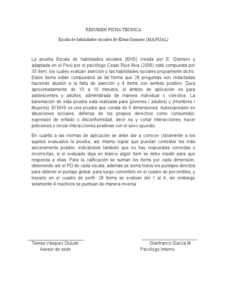 Resumen Ficha Tecnica - EHS | PDF