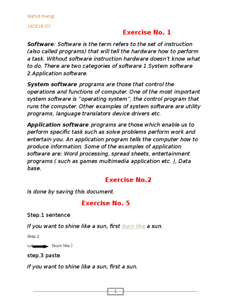 Exercise No. 1: Software: Software Is The Term Refers To The Set of Instruction | Download Free ...