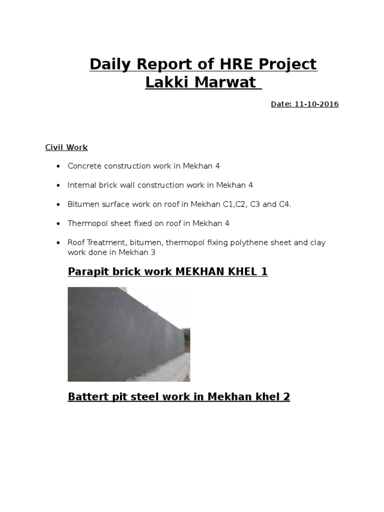 HRE Project Civil Work Report 11-10-16 | PDF