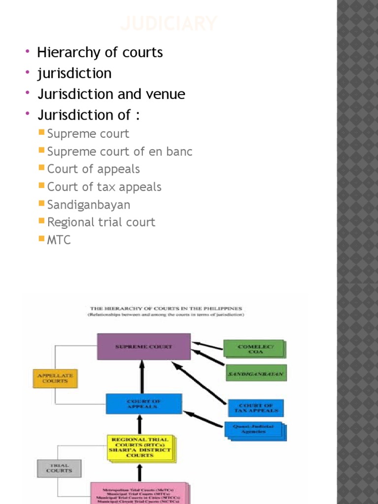 Judiciary: Hierarchy of Courts Jurisdiction Jurisdiction and Venue ...