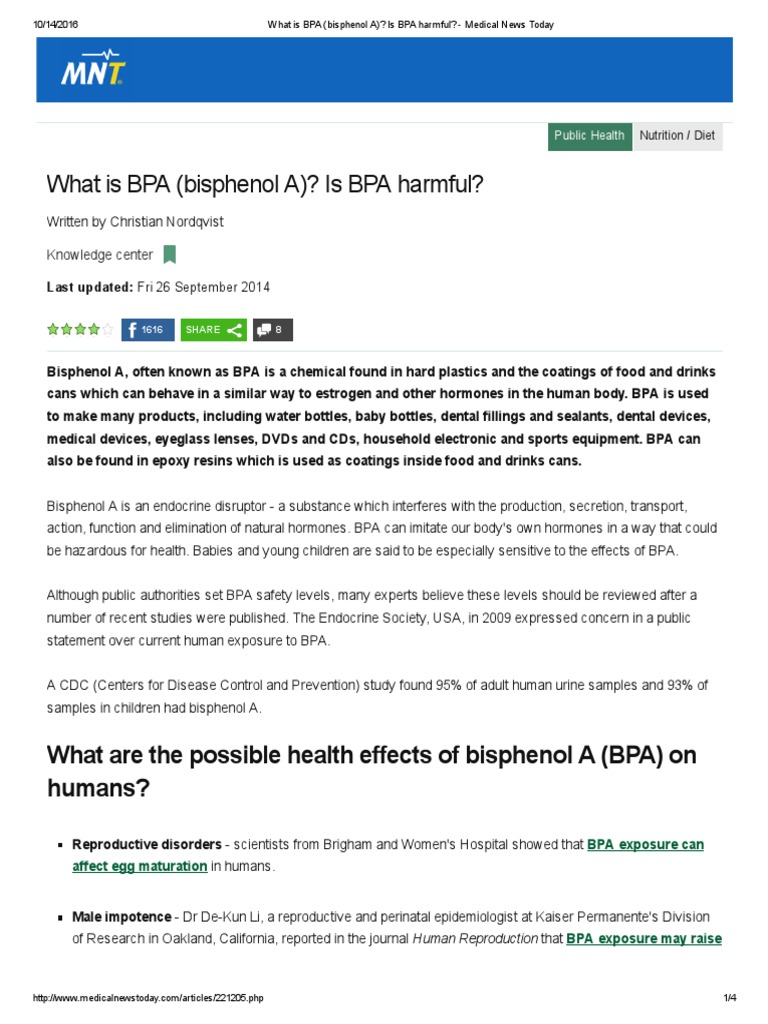 What Is BPA (Bisphenol A) - Is BPA Harmful - Medical News Today | PDF ...