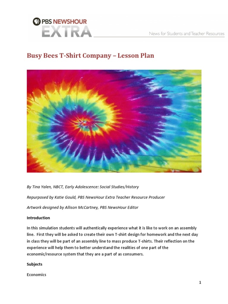 Busy Bees T Shirt Company Lesson Plan Questions and T Shirt Design ...