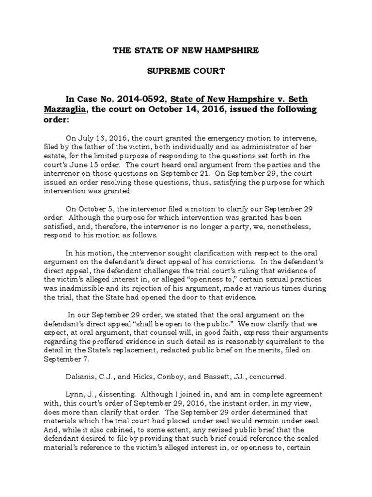 NH Supreme Court Case Clarification Order | PDF | Intervention (Law ...