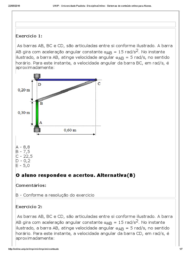 Exercicios Modulo 5 949s - Cinematica Dos Solidos | PDF | Cinemática ...