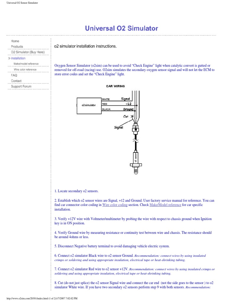 Universal o 2 Sensor Simulator Installation | PDF
