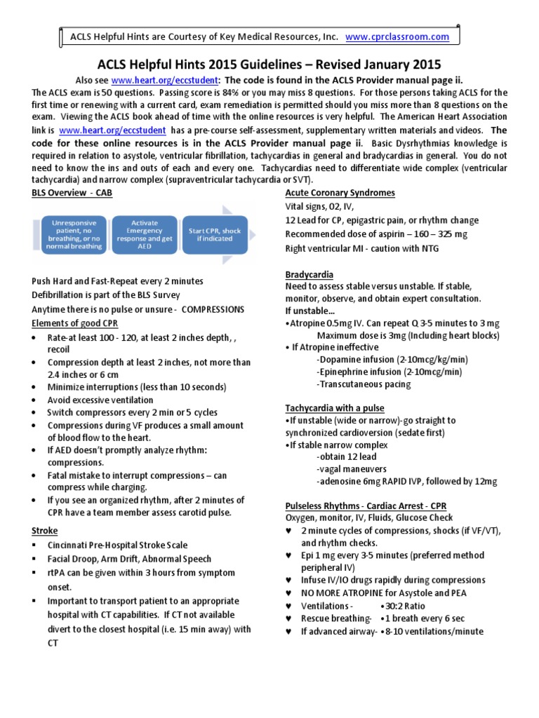 KMR ACLS Helpful Hints 2015 Guidelines Version 1 0 Revised 1 PDF | PDF | Cardiopulmonary ...