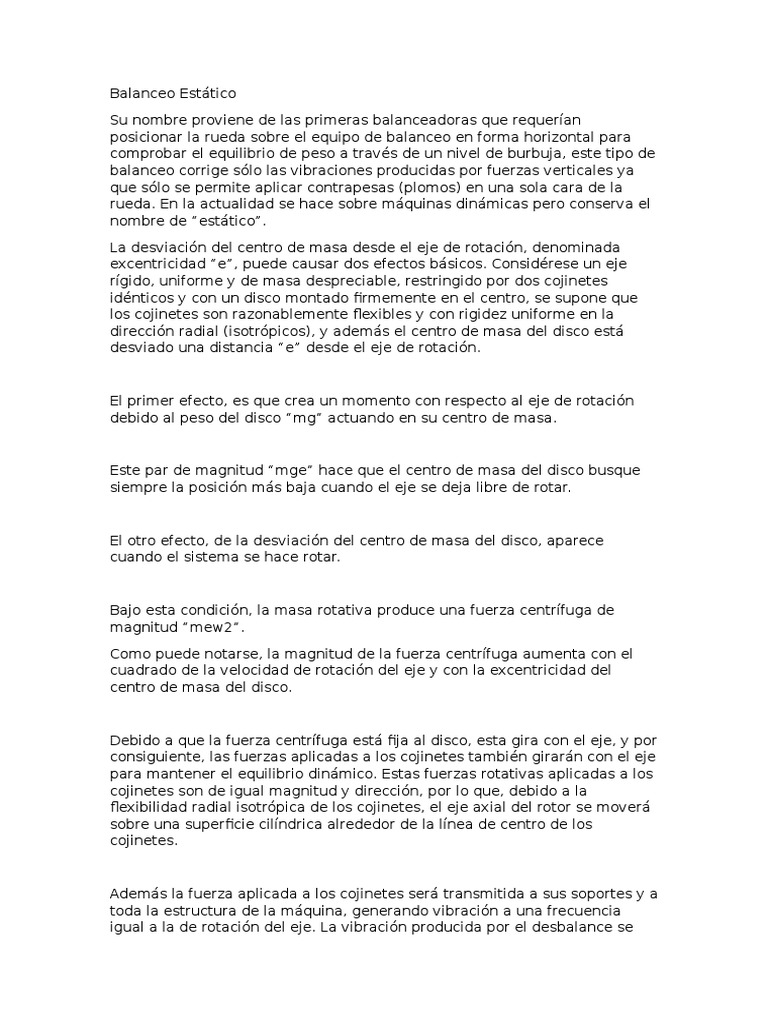 Balanceo Estático Y TOLERANCIA | PDF | Eje | Rotación
