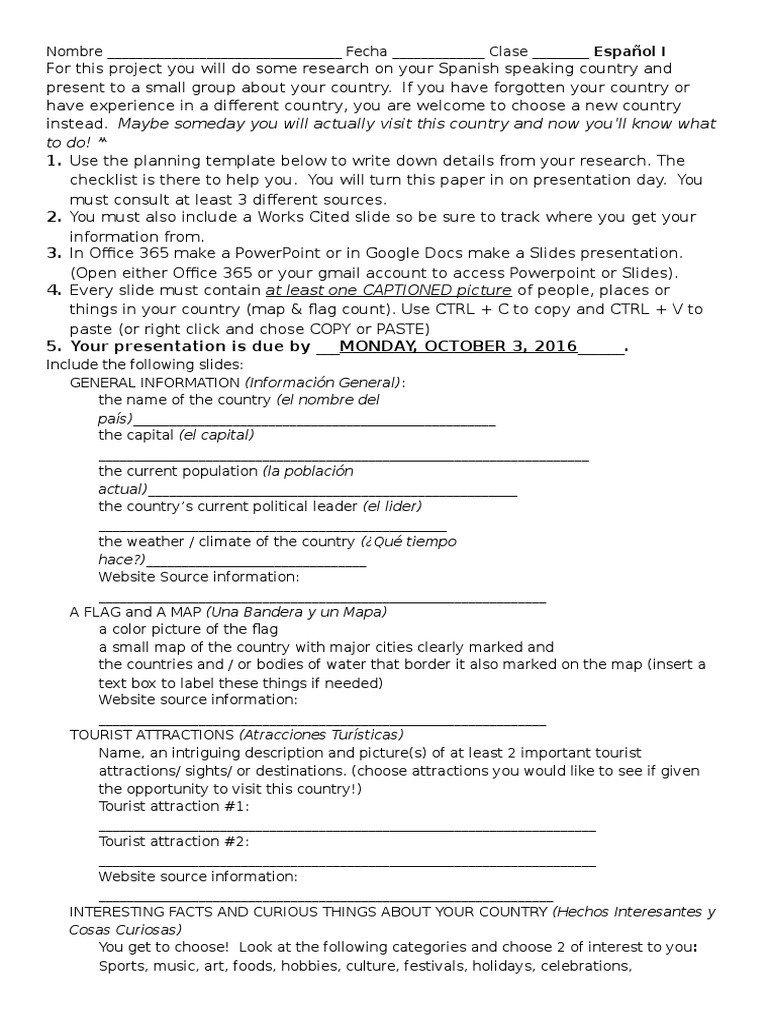 Spanish-Speaking Country Project Powerpoint Project | PDF | Tourism ...