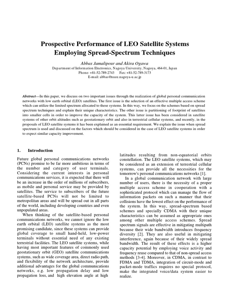Prospective Performance of LEO Satellite Systems Employing Spread-Spectrum Techniques | PDF ...