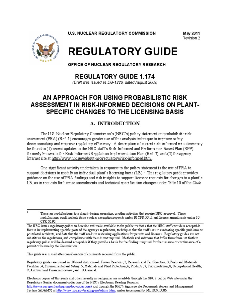 NRC Regulatory Guide on Using PRA for Plant-Specific Changes | PDF ...