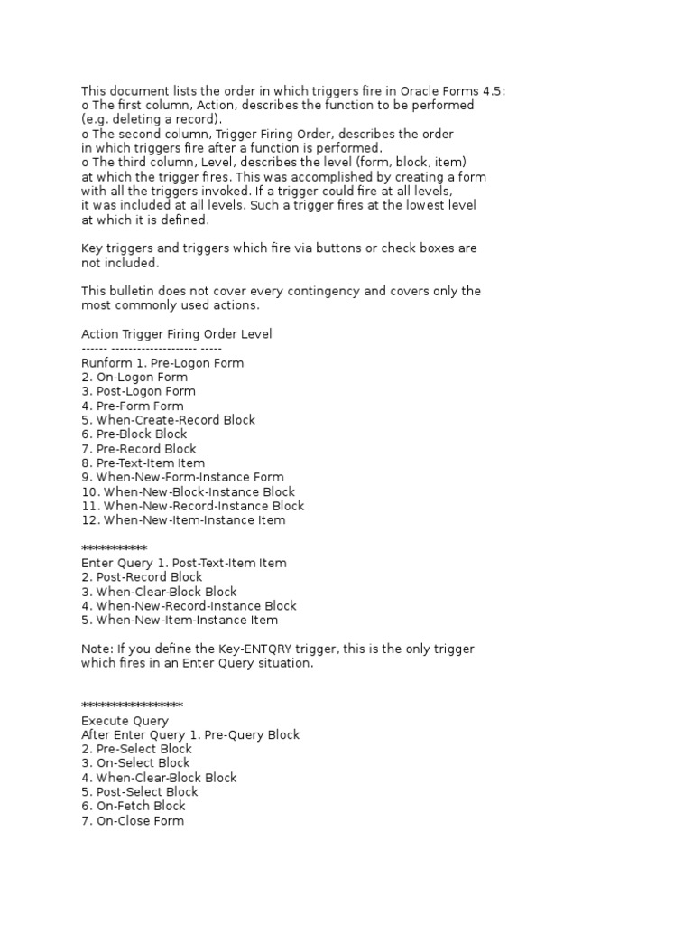 Triggers Firing Sequence in Oracle Forms | PDF | Information Retrieval | Computing