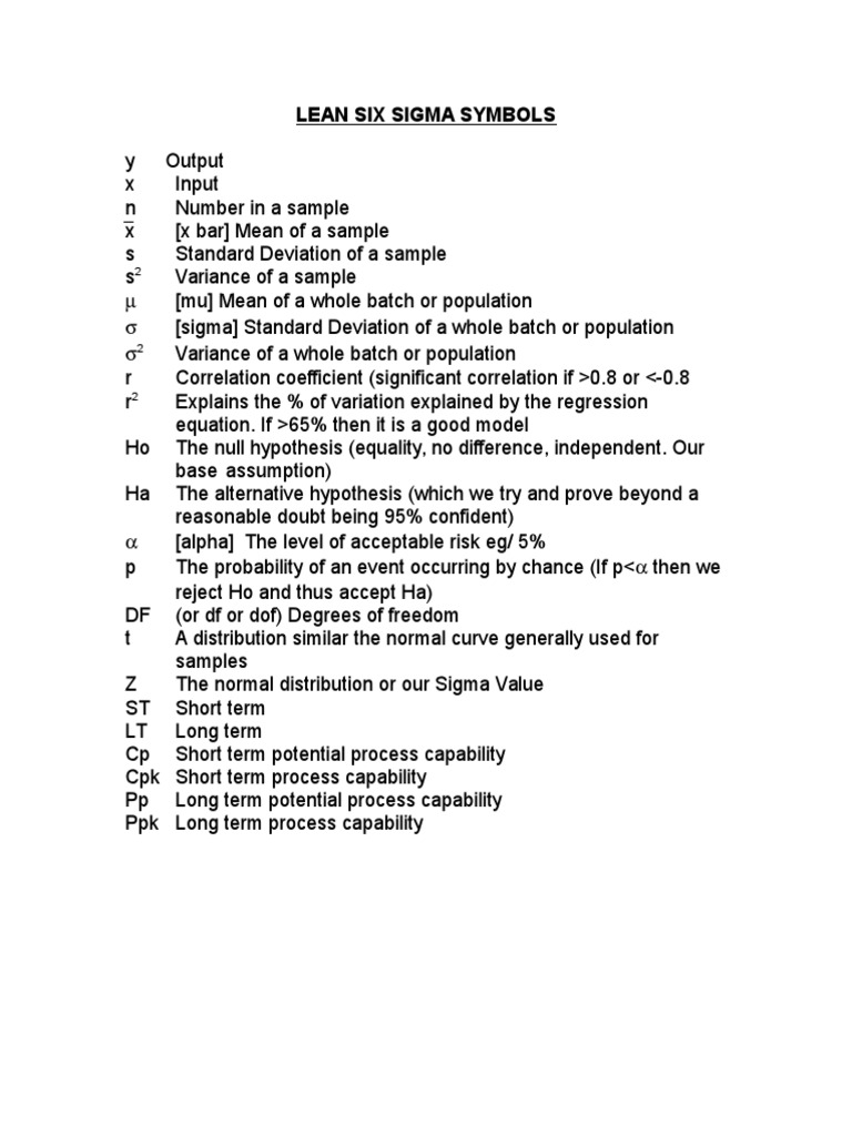Lean Six Sigma Symbols | PDF