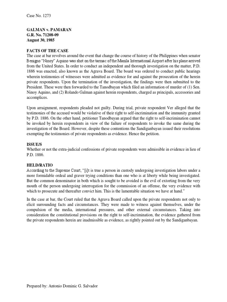 1273 Galman v. Pamaran (Salvador, A.) | PDF | Evidence | Government ...