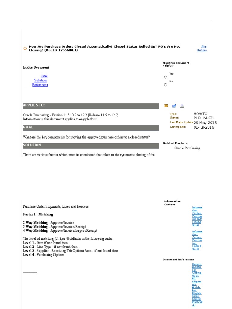 How Are Purchase Orders Closed Automatically Closed Status Rolled Up ...