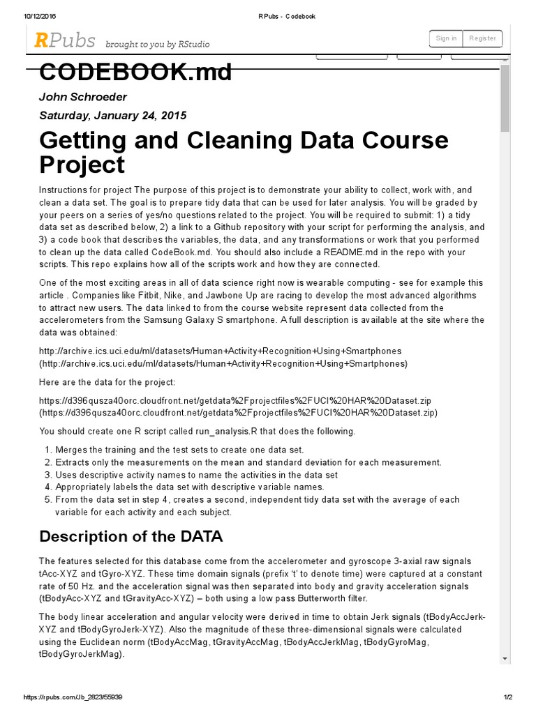 RPubs - Codebook | PDF | Acceleration | Computing