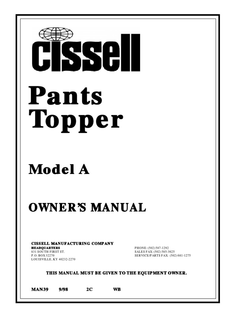 Cissell Pants Topper Owner's Manual | PDF | Relay | Belt (Mechanical)