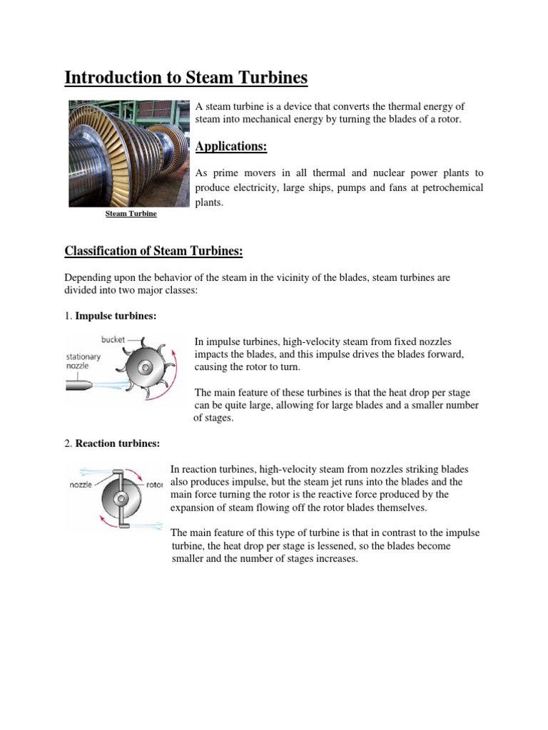 Introduction To Steam Turbines: Applications | PDF | Turbine | Power ...
