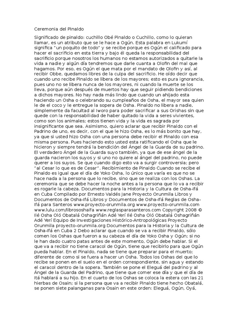Ceremonia Del Pinaldo | PDF | Religión y creencia | Alimentos