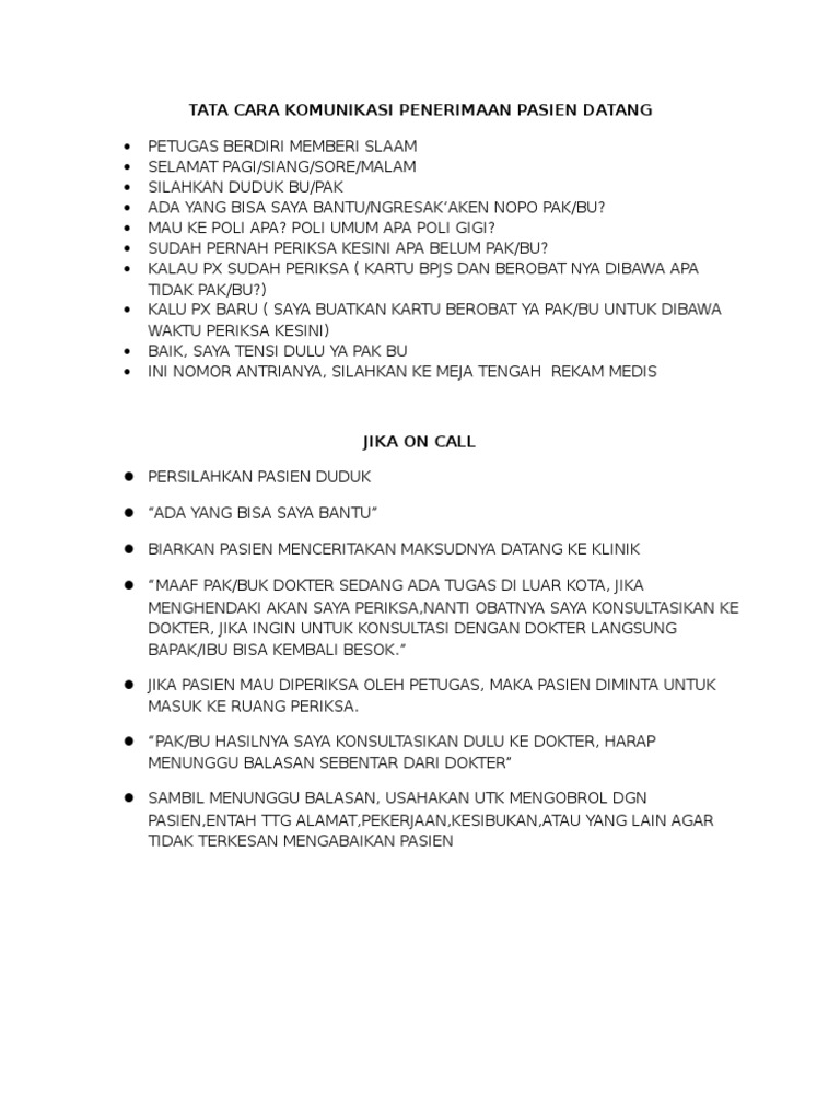 Tata Cara Komunikasi Penerimaan Pasien Datang | PDF