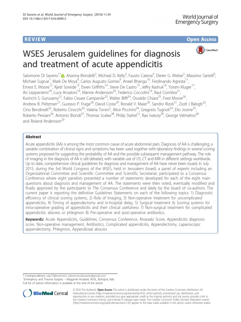 WSES Jerusalem Guidelines For Diagnosis and Treatment of Acute Appendicitis | PDF | Medical ...