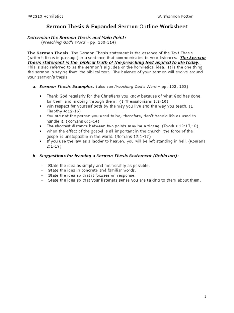 Sermon Thesis Outline Worksheet | PDF | Sermon | Homiletics
