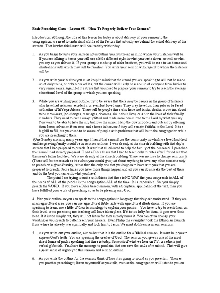 Basic Preaching Class Lesson 8 | PDF | Sermon | Jesus