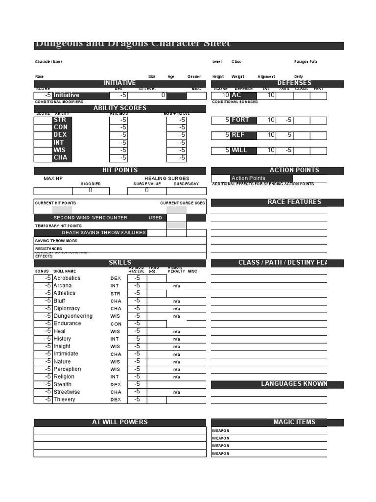 D&D Character Sheet Template | PDF | Google | Gary Gygax Games