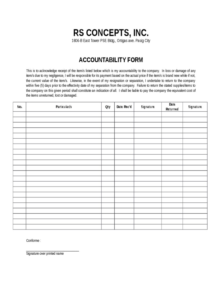 Rs Concepts, Inc.: Accountability Form | PDF