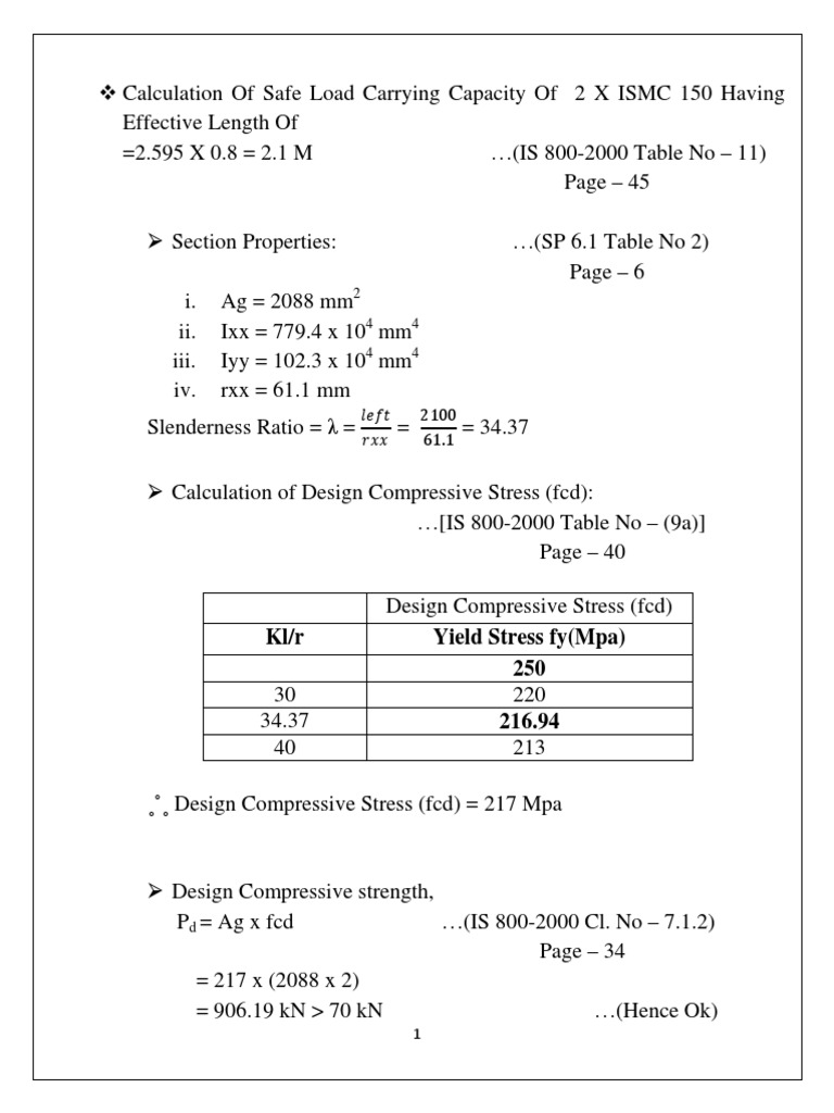 Safe Load Capacity of ISMC 150 Calculated | PDF | Solid Mechanics ...