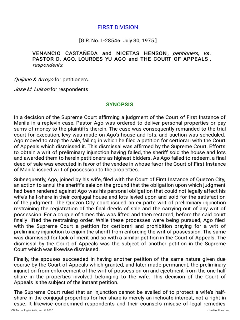Petitioners vs. vs. Respondents Quijano & Arroyo Jose M. Luison | PDF | Writ Of Prohibition ...