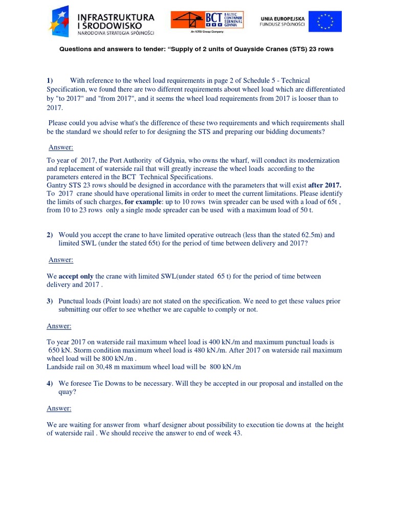 Questions and Answers To Tender STS | Download Free PDF | Crane ...