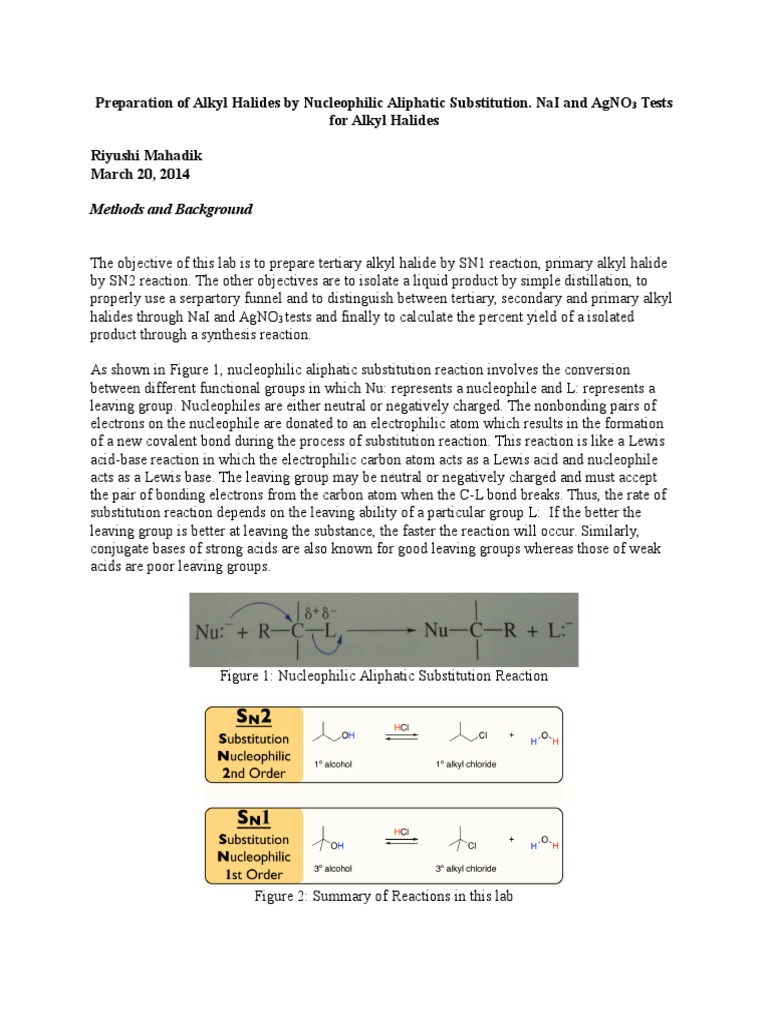 Alkyl Halide Prep & NaI/AgNO3 Tests | PDF | Chemical Reactions ...