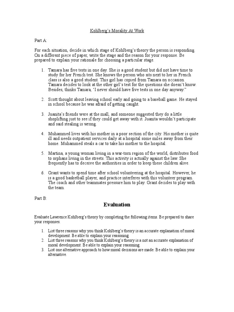 Kohlberg's Moral Stages Analysis | PDF
