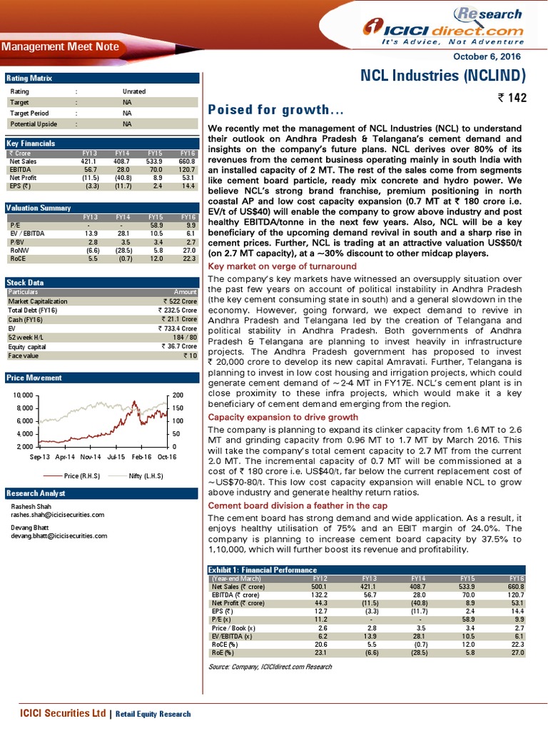 NCL Industries (NCLIND: Poised For Growth | PDF | Financial Analyst ...
