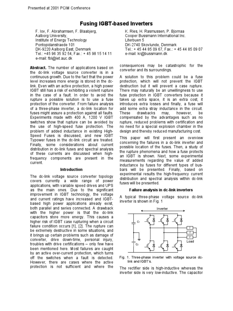 Fusing IGBT Based Inverters 2001 PCIM PDF | PDF | Power Inverter | Rectifier