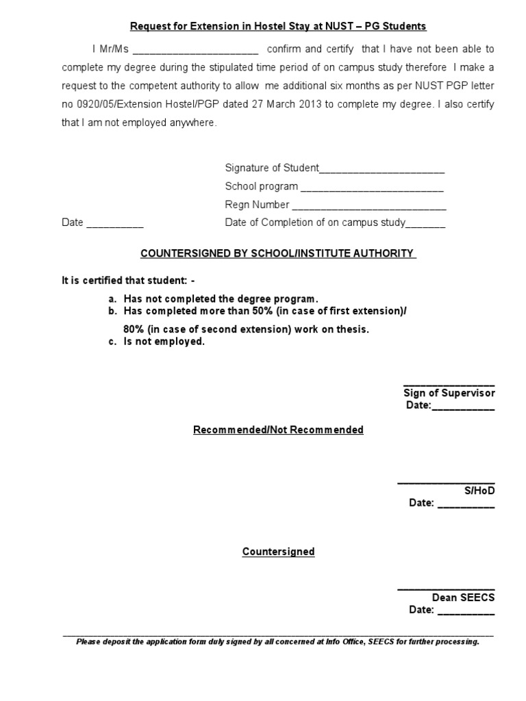 Application Form For Extension in Hostel Stay - PG Students (Updated 31 ...