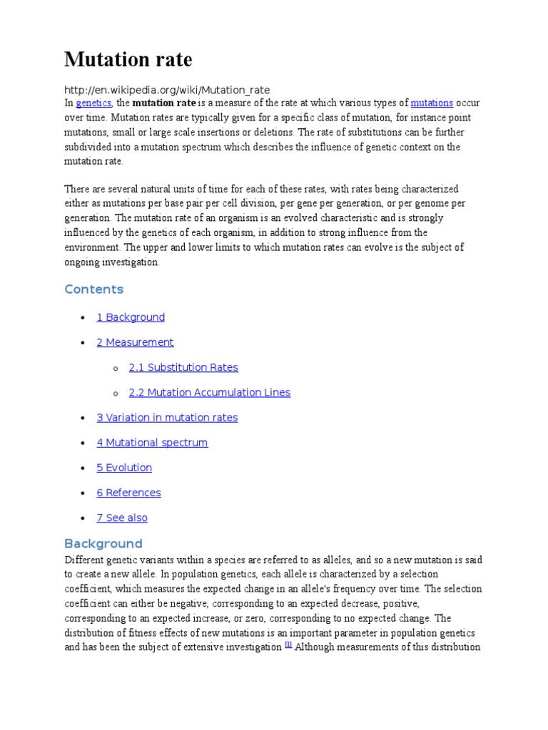 Mutation Rate Definition & Factors That Influence It | PDF | Mutation ...