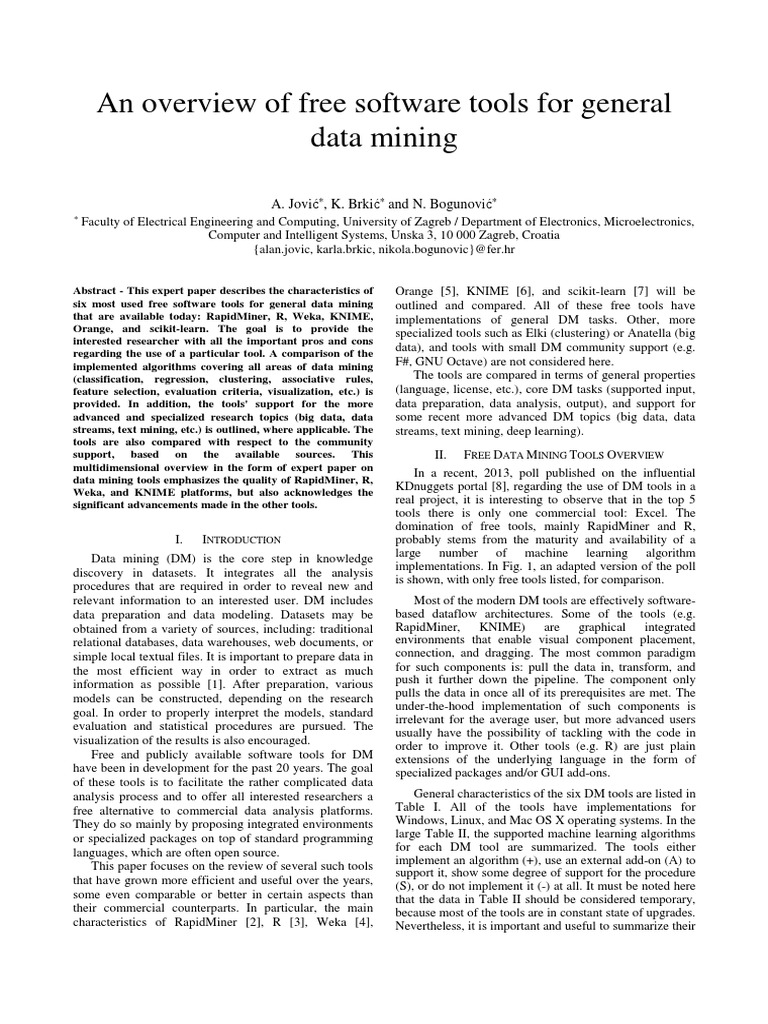 An Overview of Free Software Tools For General Data Mining: A. Jović, K. Brkić and N. Bogunović ...