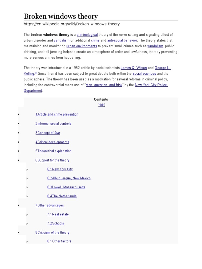 Broken Windows Theory | PDF | Crime & Violence | Crime Thriller