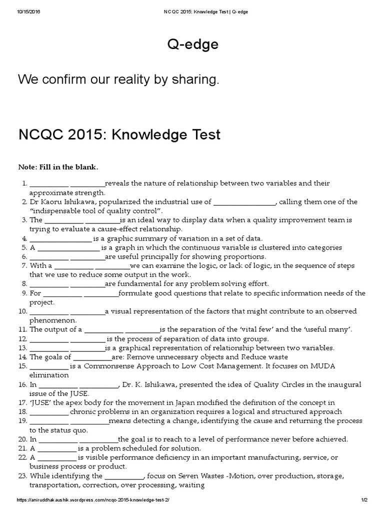 NCQC 2015 - Knowledge Test | PDF | Business