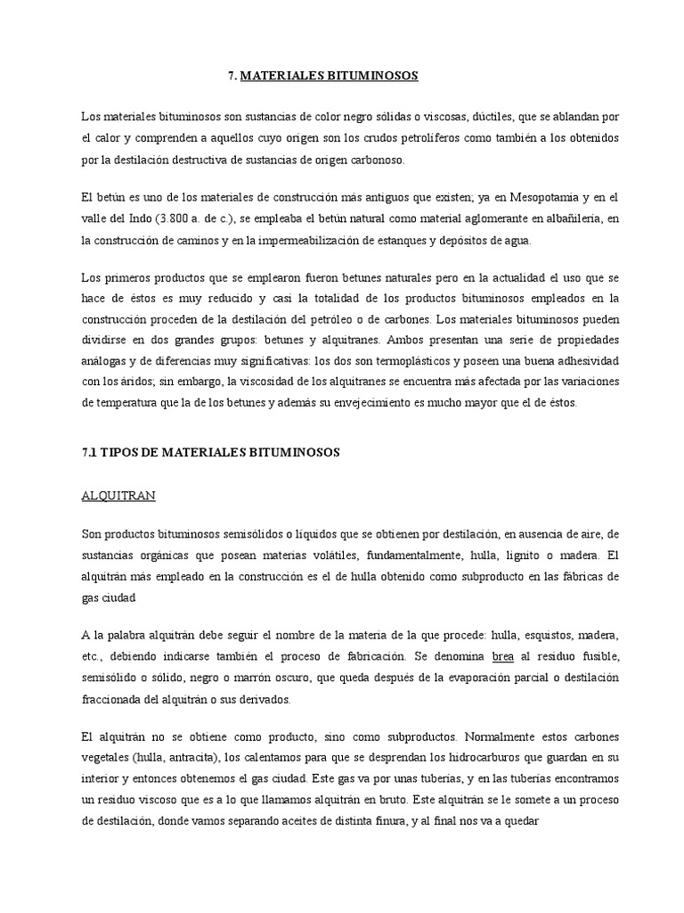Tema 7 - Materiales Bituminosos Word | PDF | Polímeros | Asfalto