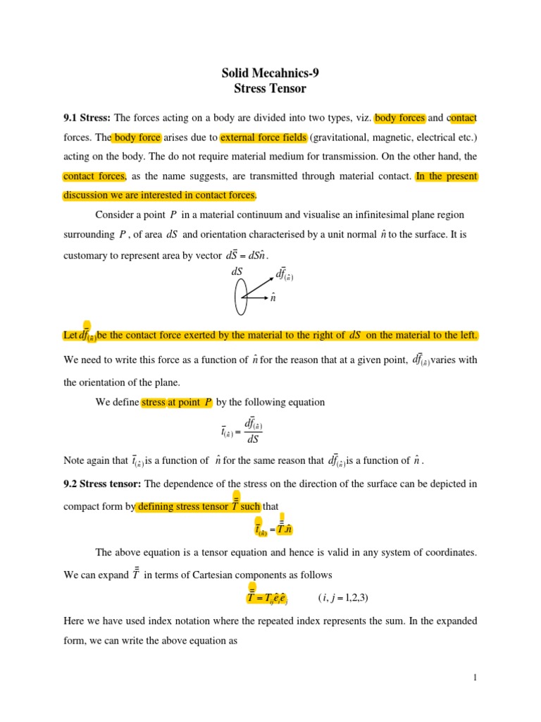 Solid Mechanics-9 PDF | PDF | Stress (Mechanics) | Tensor
