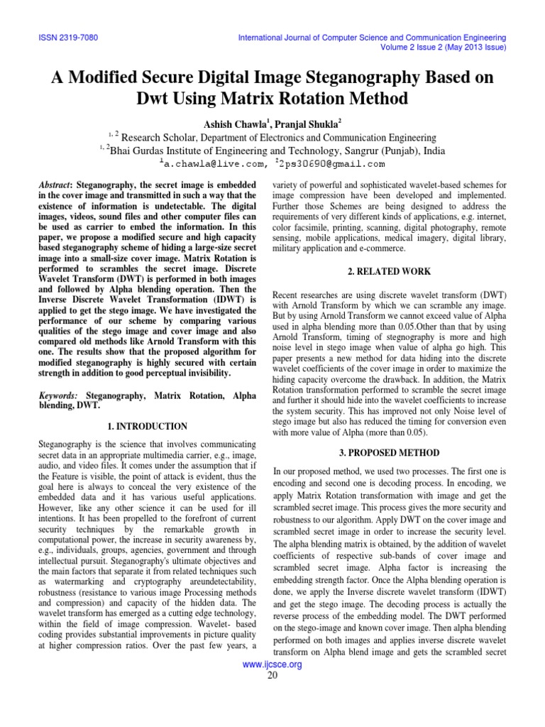A Modified Secure Digital Image Steganography Based On DWT Using Matrix Rotation Method ...