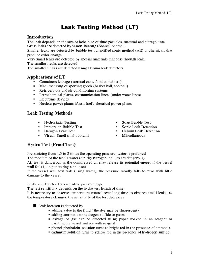 Leak Test Method | PDF | Leak | Mass Spectrometry