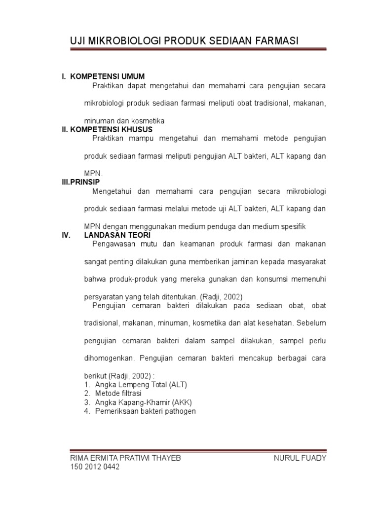 Uji Mikrobiologi Produk Sediaan Farmasi | PDF