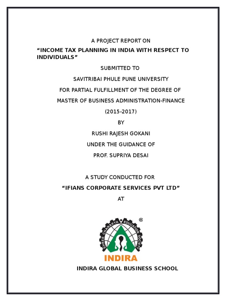 "Income Tax Planning in India With Respect To Individuals": A Project ...
