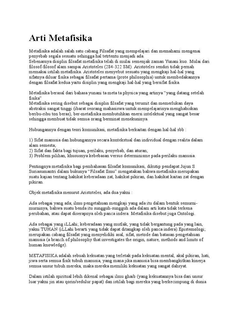 Arti Metafisika | PDF